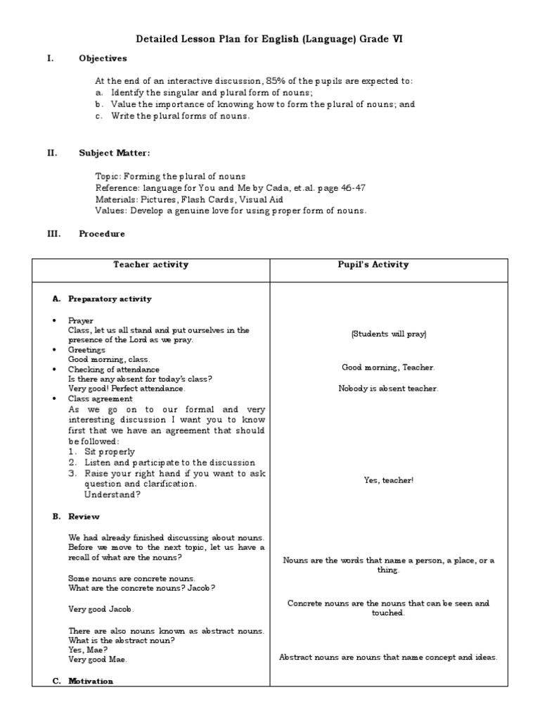 Grade 6 English: Plural Nouns Lesson | PDF