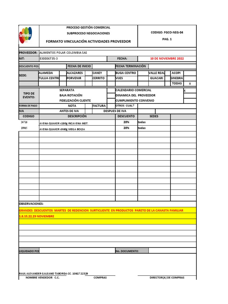 Formato Mensual Actividades Noviembre | PDF | Factura | Comida y bebida