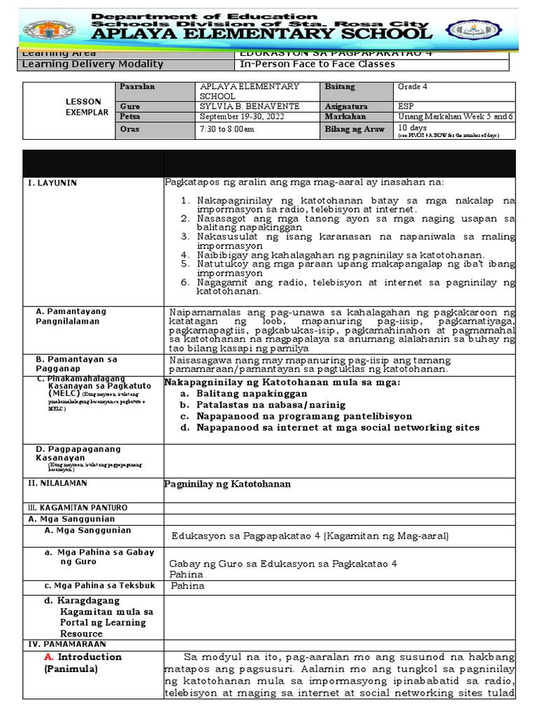 ESP-4-LESSON EXEMPLAR-BENAVENTEWk-5-and-6 | PDF