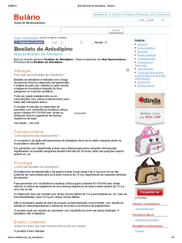 Bula Besilato de Anlodipino - Bulário | PDF | Hipertensão ...