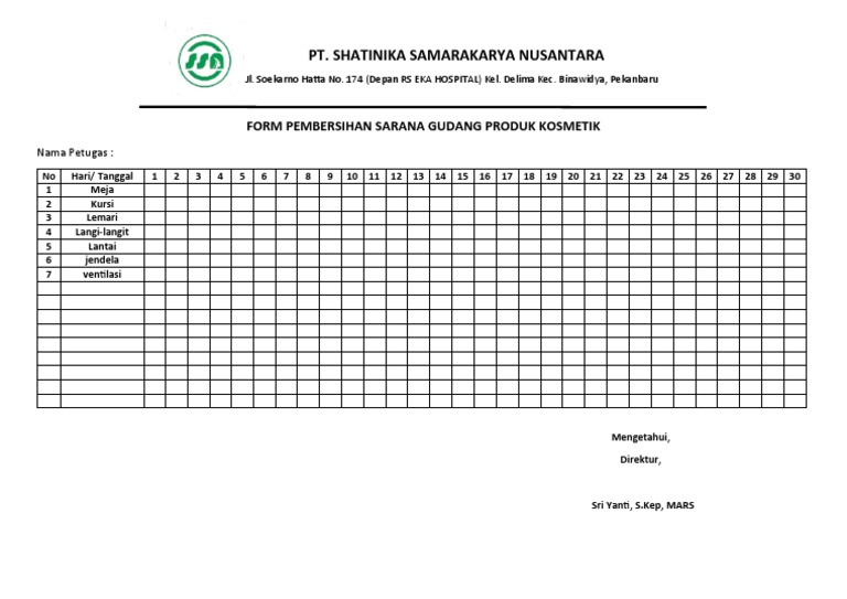 Form Checklist Kebersihan Gudang Kosmetik | PDF
