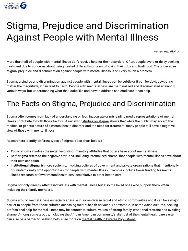 Stigma, Prejudice and Discrimination Against People With Mental Illness ...