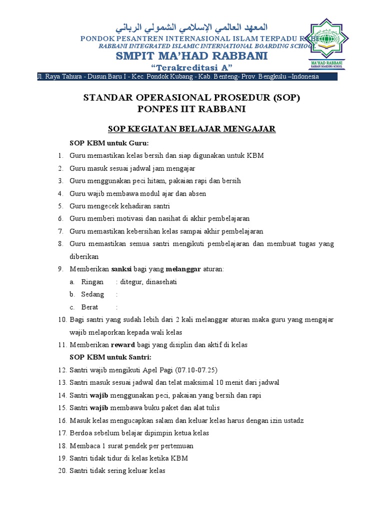 Sop KBM | PDF