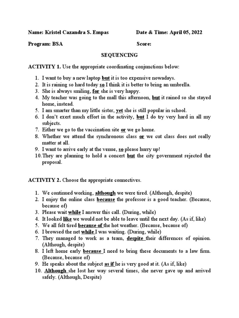 Sequencing Answers | PDF