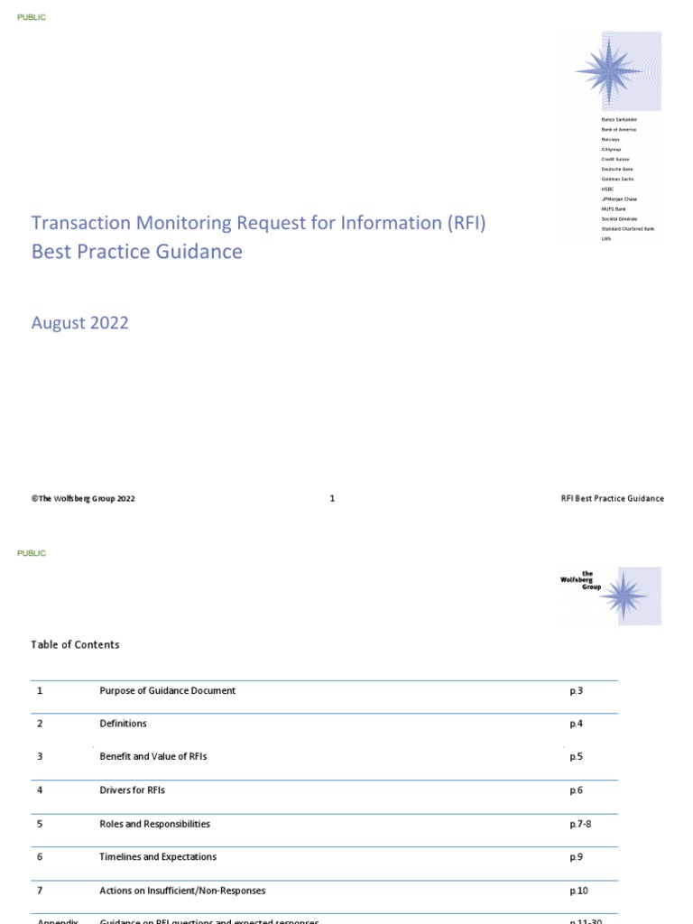 Wolfsberg RFI Best Practice Guidance | PDF | Banks | Money Laundering Wolfsberg RFI Best Practice Guidance | PDF | Banks | Money Laundering