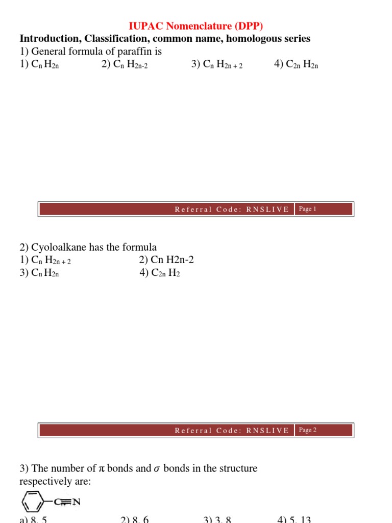 DPP - 6 IUPAC Nomenclature 1673174912731 | PDF | Methyl Group ...