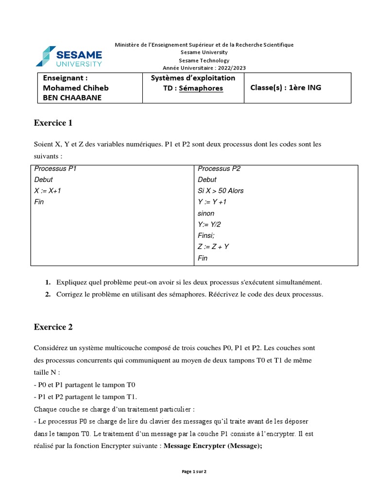TD SE - Sémaphores-1 | PDF | Informatique | Programmation informatique