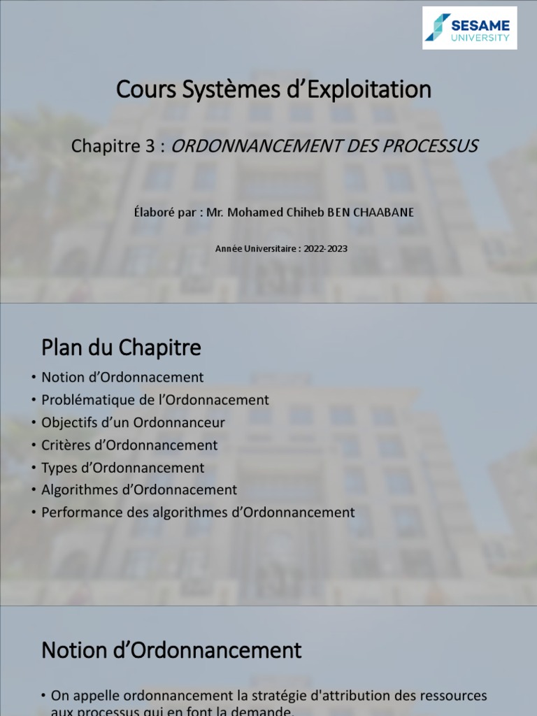 Cours SE - Chap 3 - ORDONNANCEMENT Des Processus v2-1 | PDF | Ordonnancement dans les systèmes d ...