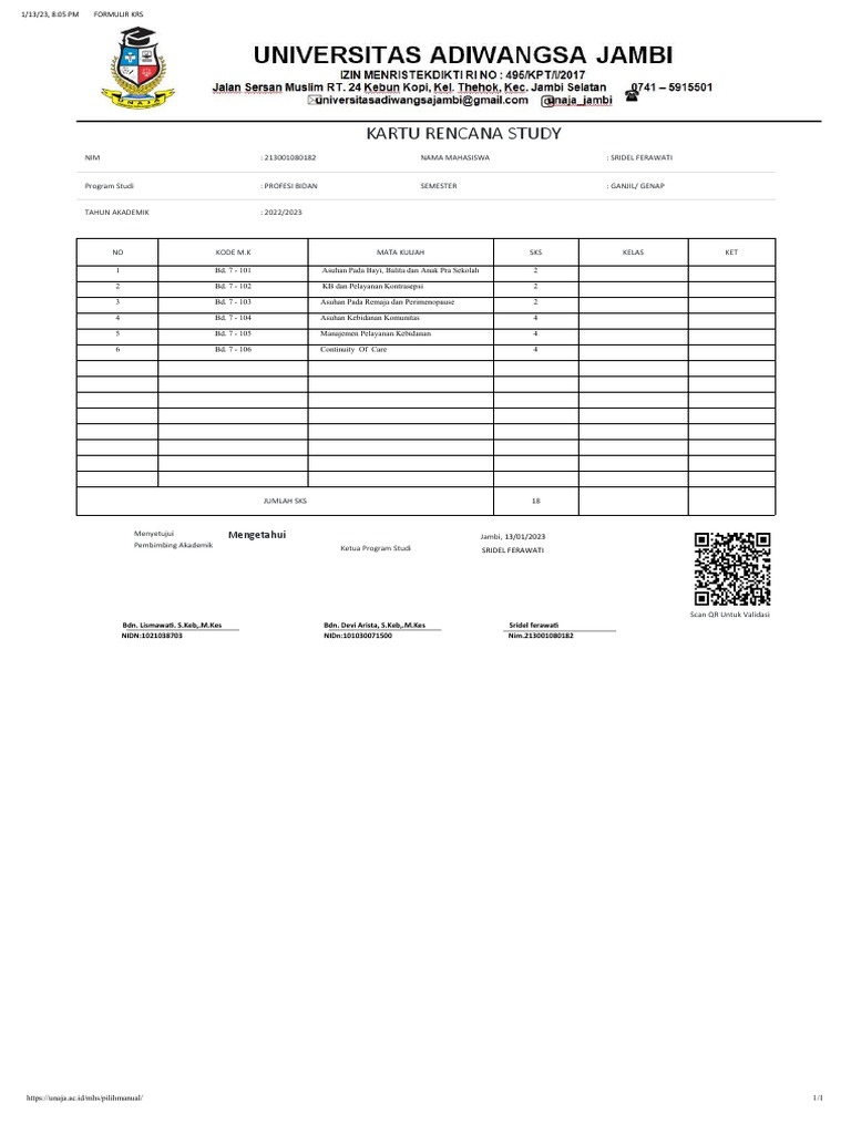 Formulir Krs Semester Genap | PDF