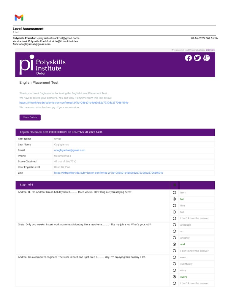 Gmail - Level Assessment | PDF