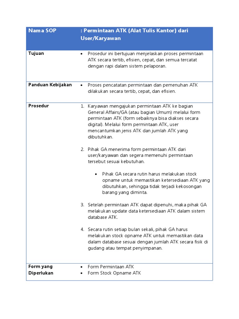 08 SOP Permintaan ATK Dari User | PDF
