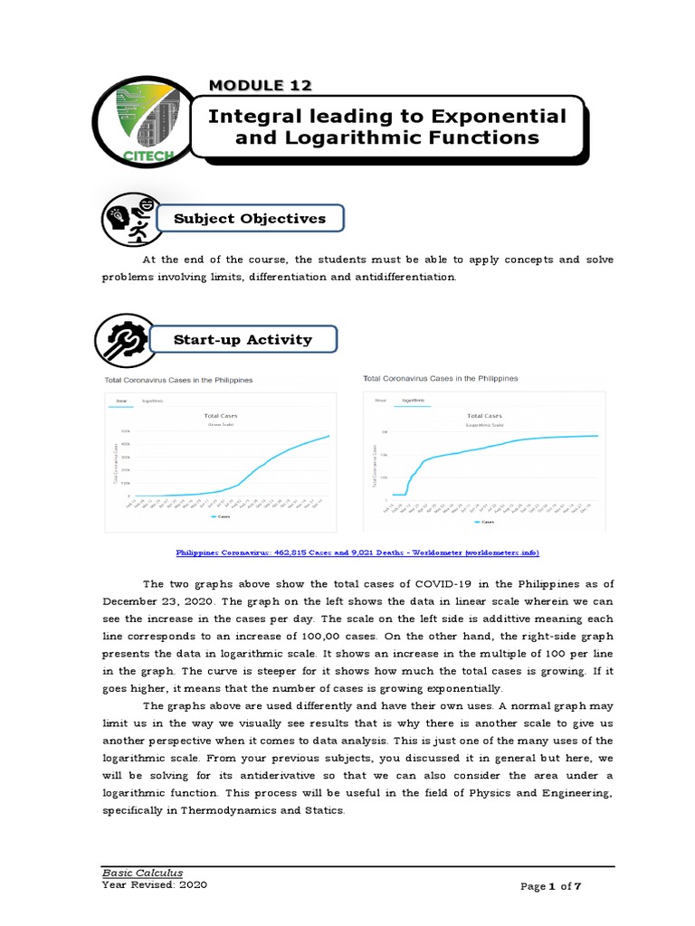 Week 12 - Integral Leading To Exponential and Logarithmic Functions ...