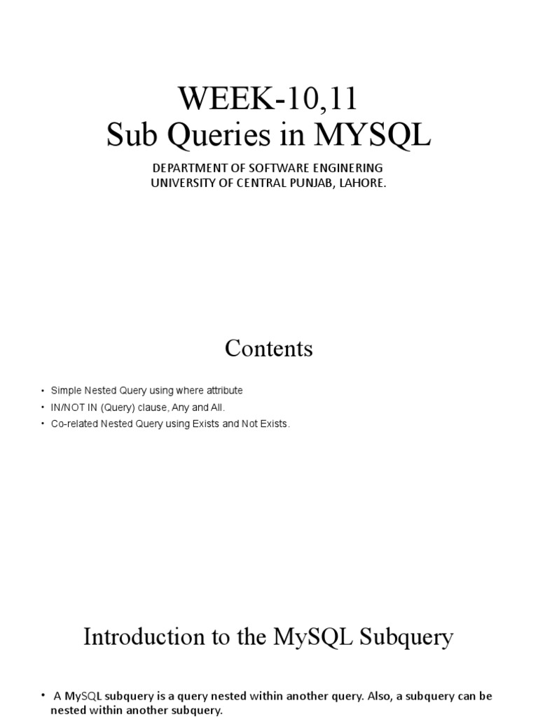 Week 10 11 12 Sub Query And Correlation Pdf Databases Sql