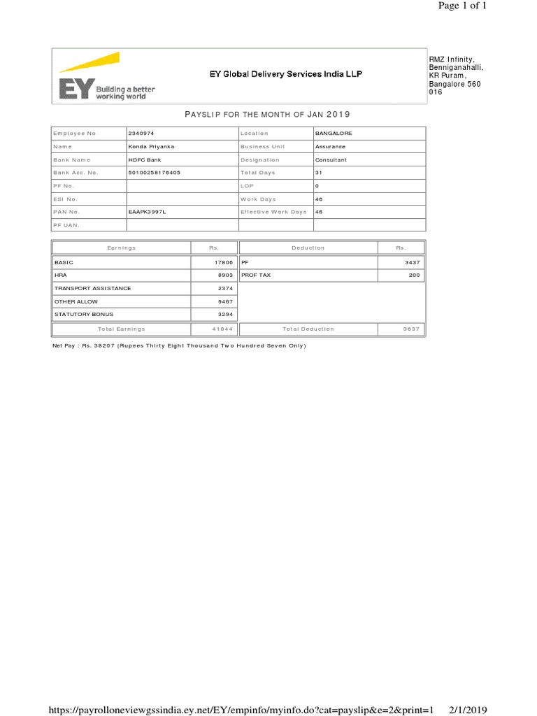 EY-Jan Payslip | PDF