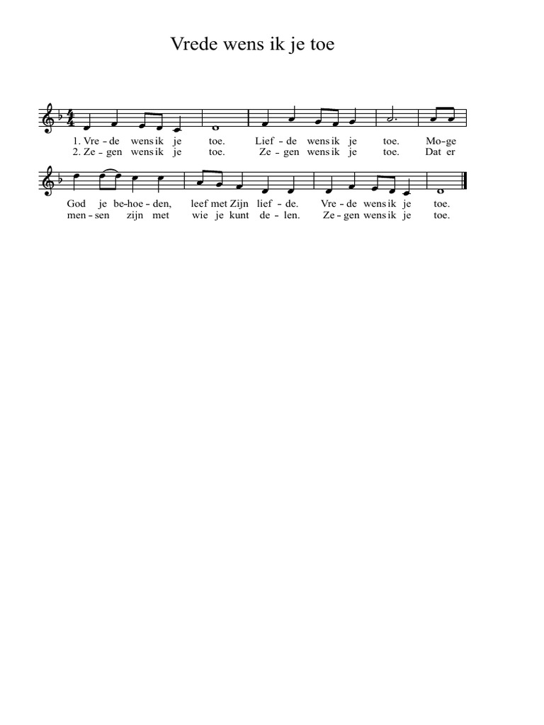 Vrede Wens Ik Je Toe (Eenstemmig) | PDF