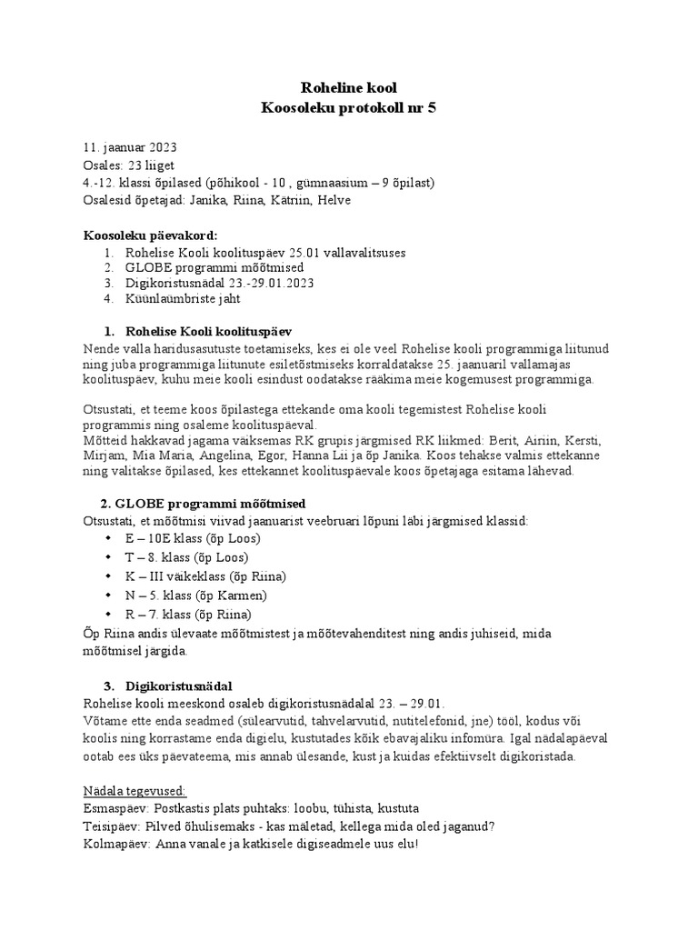 Koosoleku Protokoll NR 5 Jaan 2023 | PDF