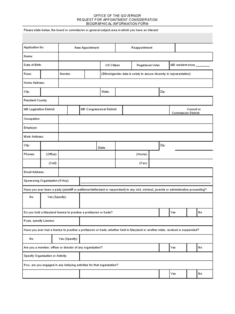 Task Force Request for Appointment Form | Government Information | Politics