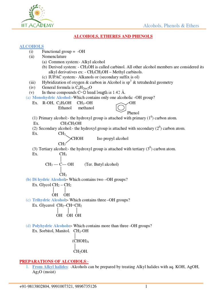 Alcohol, Phenol & Ether | PDF | Ether | Ethanol