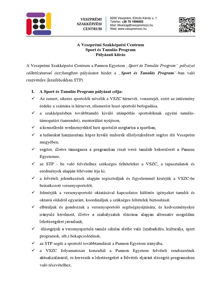 Tanulas Es Sport Program Palyazati Kiiras | PDF