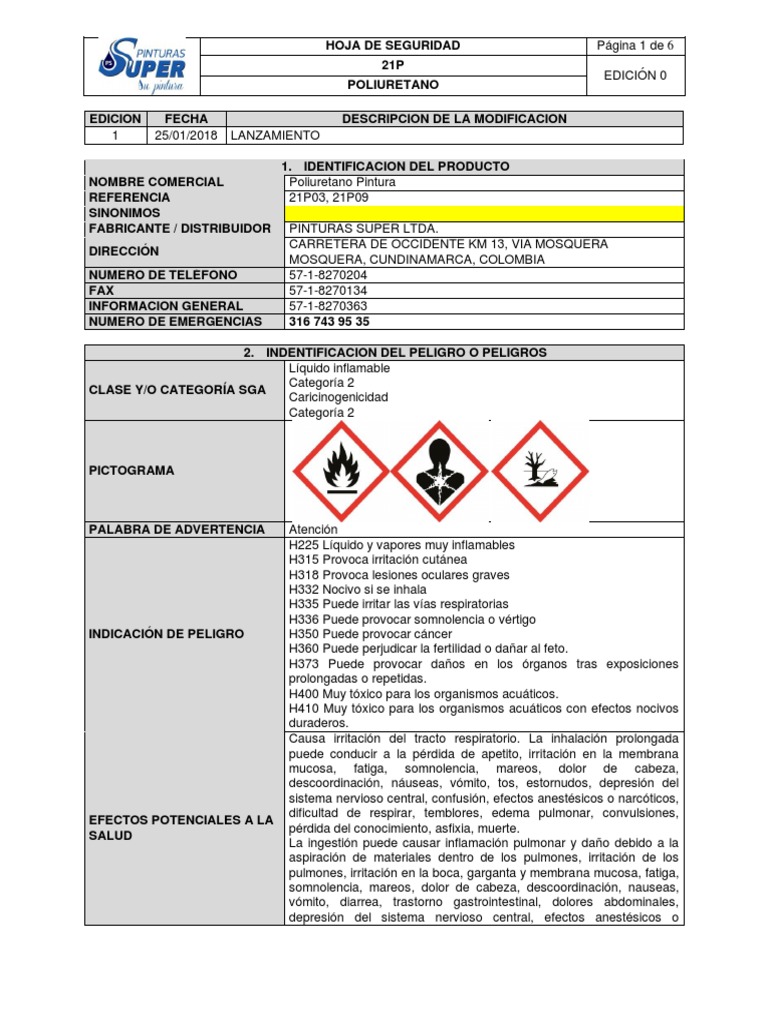 8. HS PINTURA POLIURETANO | PDF | Agua | Toxicidad