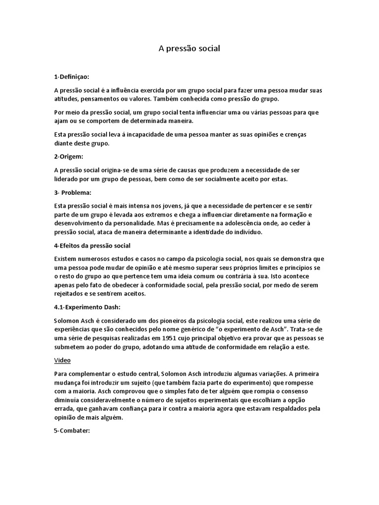 Pressão Social e Seus Efeitos | PDF