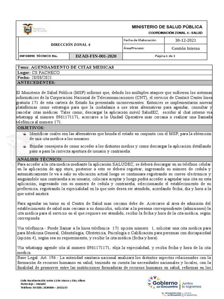 Informe - Agendamiento de Citas Salud Ec, Whatsapp, 171 | PDF | Software de la aplicacion ...