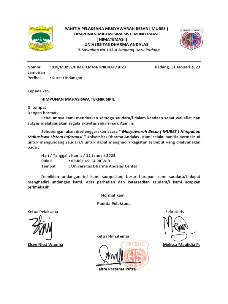 Surat Undangan Teknik Sipil | PDF