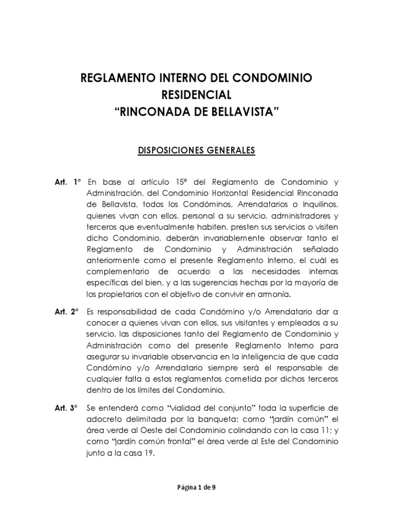 Reglamento Interno de Condominio Actualizado | PDF | Condominio | Residuos