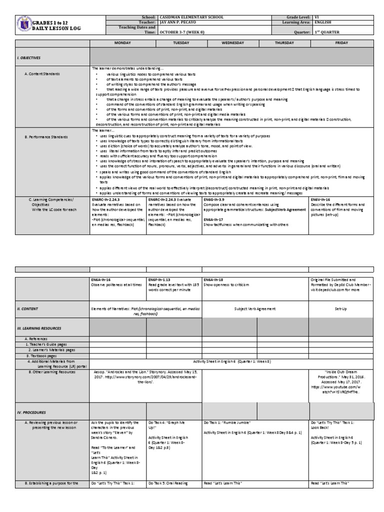 DLL - English 6 - Q1 - W8 | PDF | Reading Comprehension | Learning DLL - English 6 - Q1 - W8 | PDF | Reading Comprehension | Learning