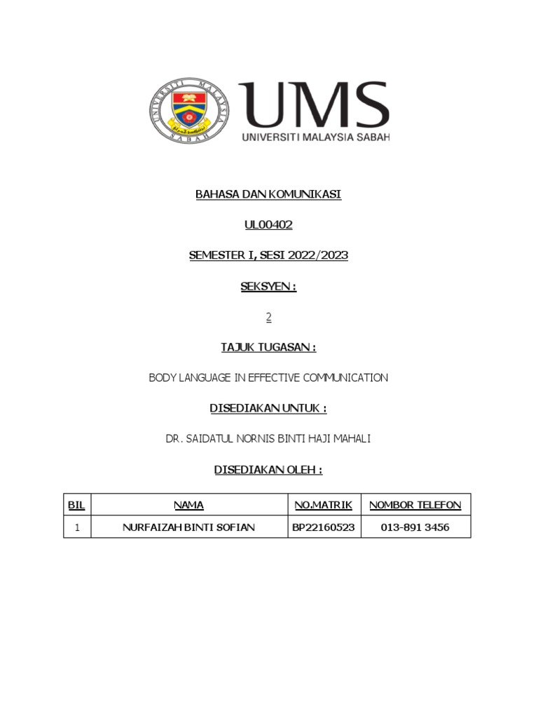 Nurfaizah Binti Sofian Assignment 1 | PDF | Body Language | Communication