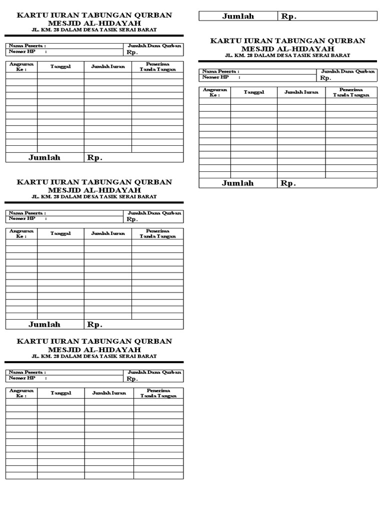 Kartu Iuran Tabungan Qurban | PDF
