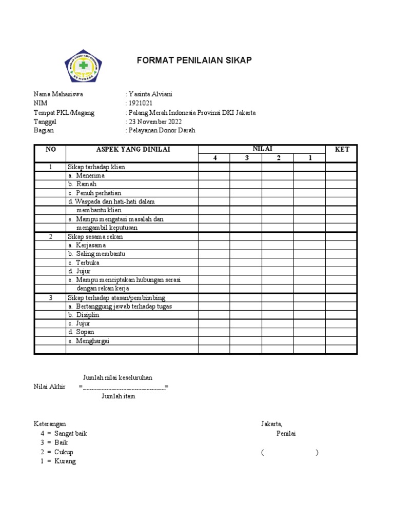 Format Penilaian Sikap | PDF
