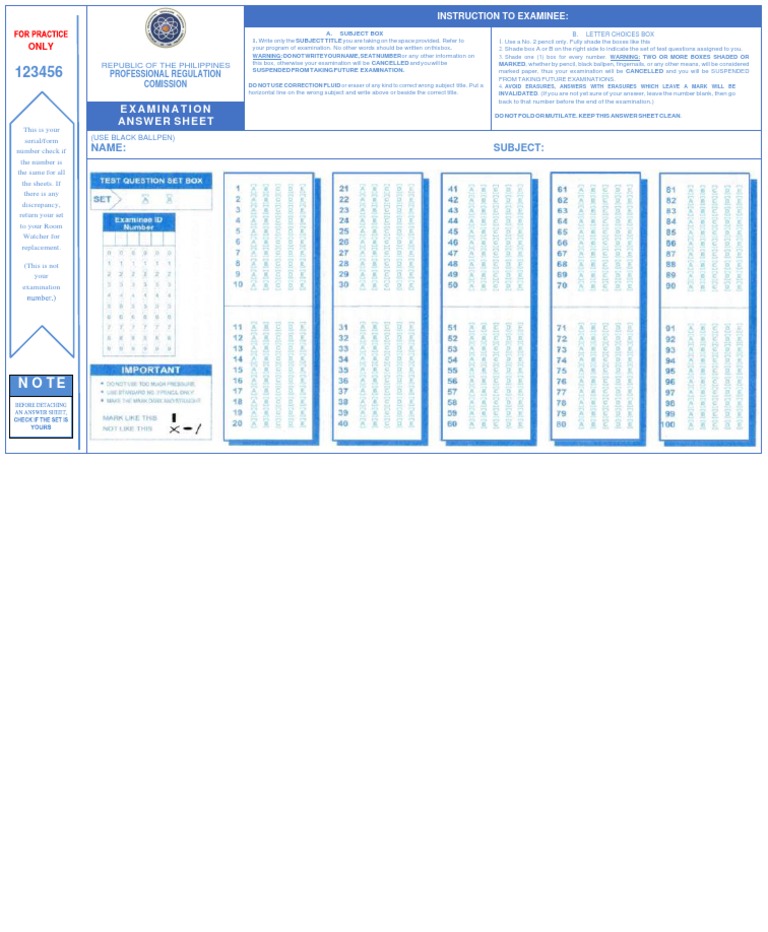 ANSWER SHEET PRC Logo | PDF