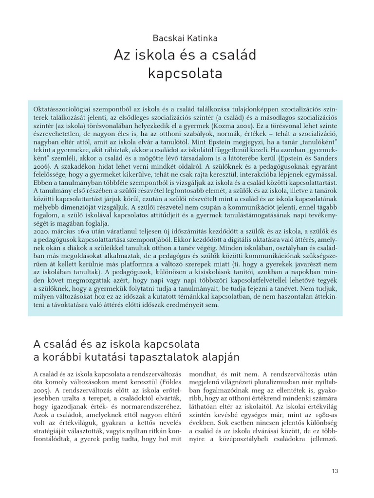 Az Iskola És A Család 10 Oldal | PDF