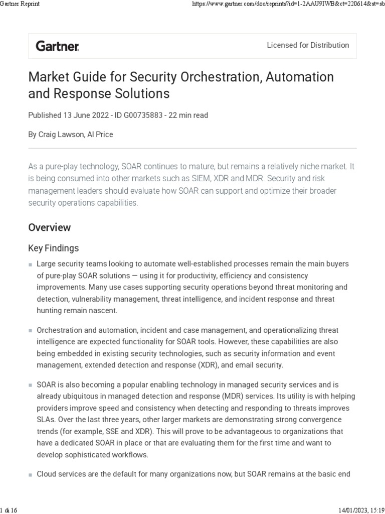 Gartner Market Guide For Security Orchestration, Automation | PDF | Computer Security | Security