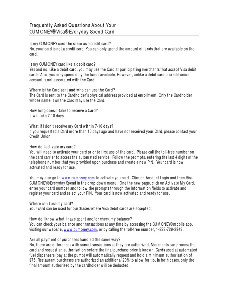 Everyday Spend FAQs English v2 | PDF | Visa Inc. | Debit Card