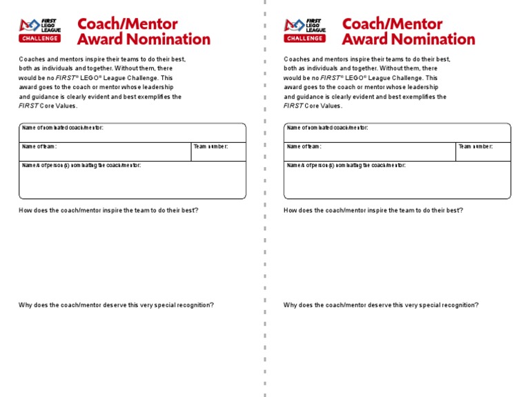 FLL Challenge Cargo Connect Coach and Mentor Nomination Sheet 2021 ...