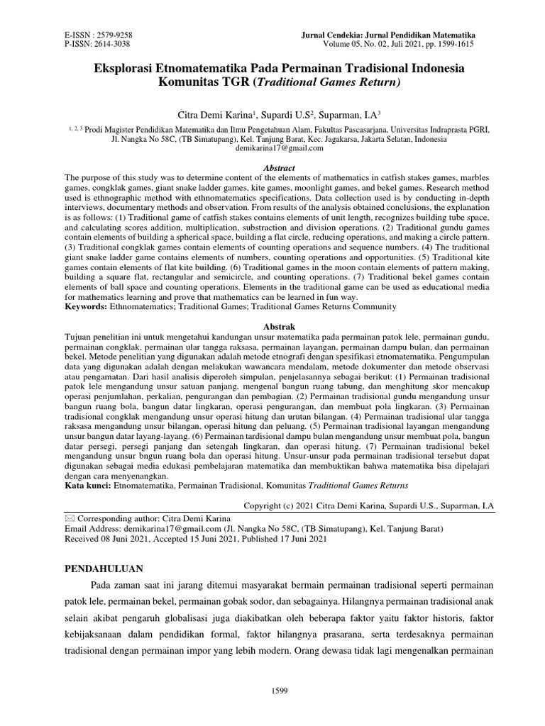 Eksplorasi Etnomatematika Pada Permainan Pdf Mathematics