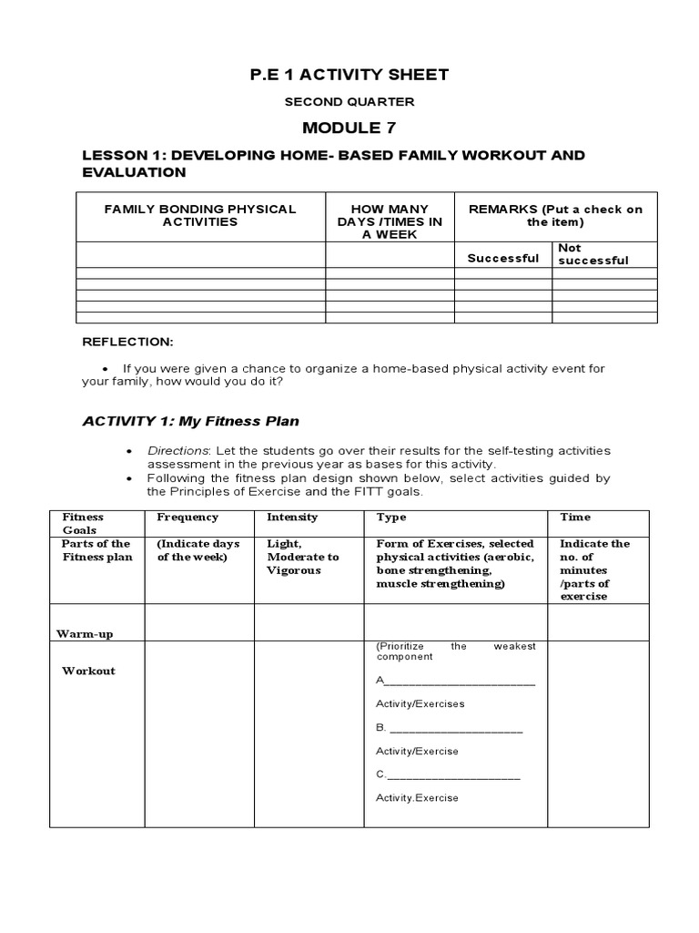 P.E Activity Sheet Quarter 2 | PDF | Physical Fitness | Strength Training