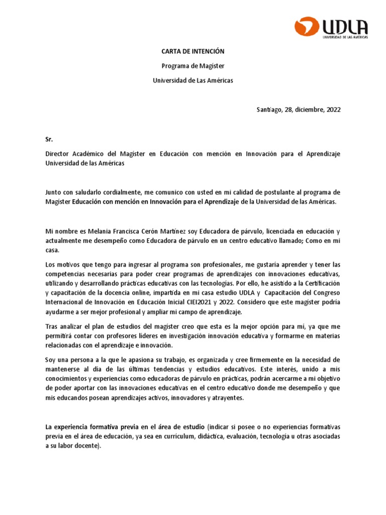 Carta de Intención Magíster | PDF | Plan de estudios | Maestros