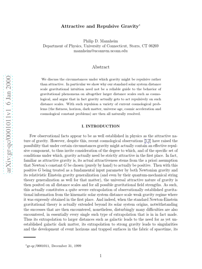 Attractive and Repulsive Gravity | PDF | Science & Mathematics