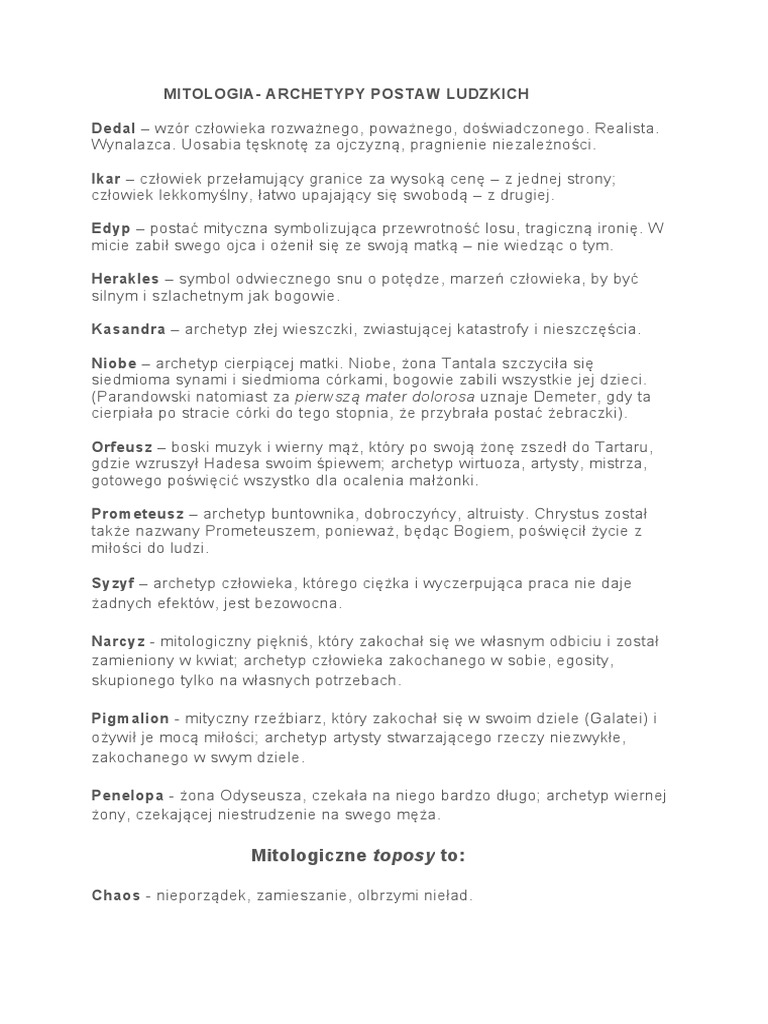 Mitologia - Archetypy I Toposy | PDF