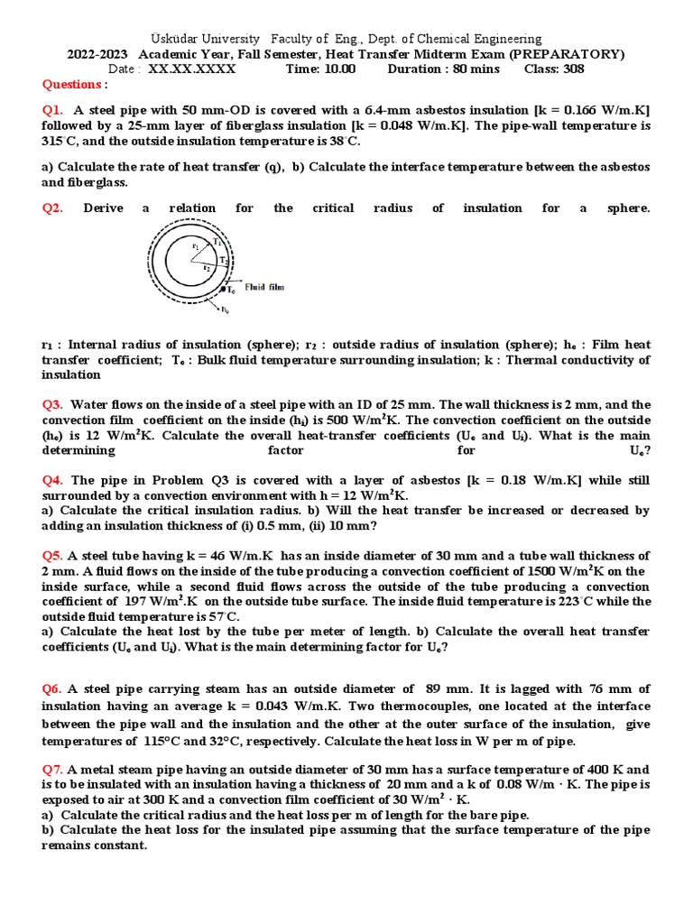 Heat Transfer Mid Therm Exam Preparatory | PDF