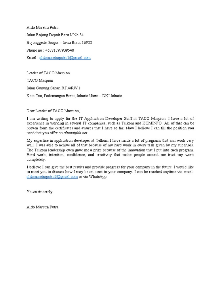 Application Letter | PDF