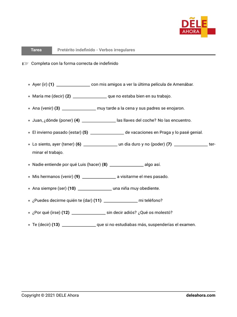 Preterito Indefinido Verbos Irregulares | PDF