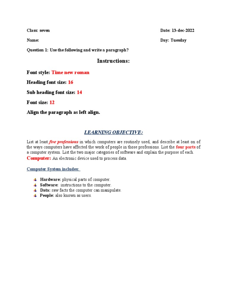 Class 7 Computer Practical Guidelines | PDF