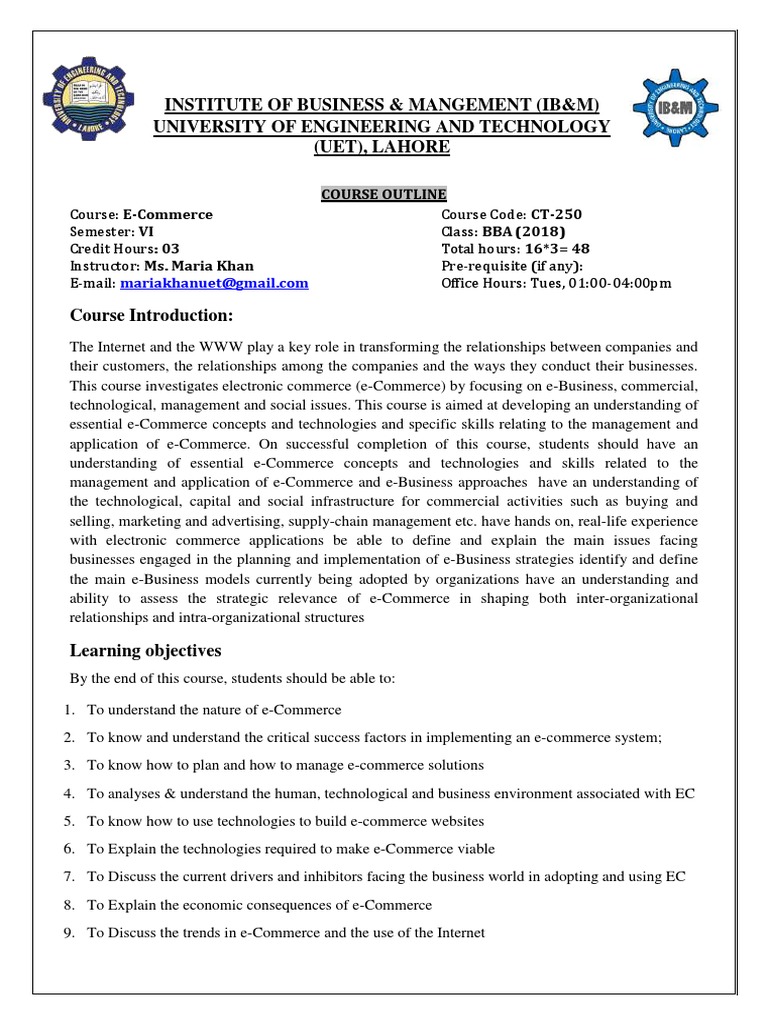 E Commerce Course Outline 2018 Session | PDF | Digital Marketing ...