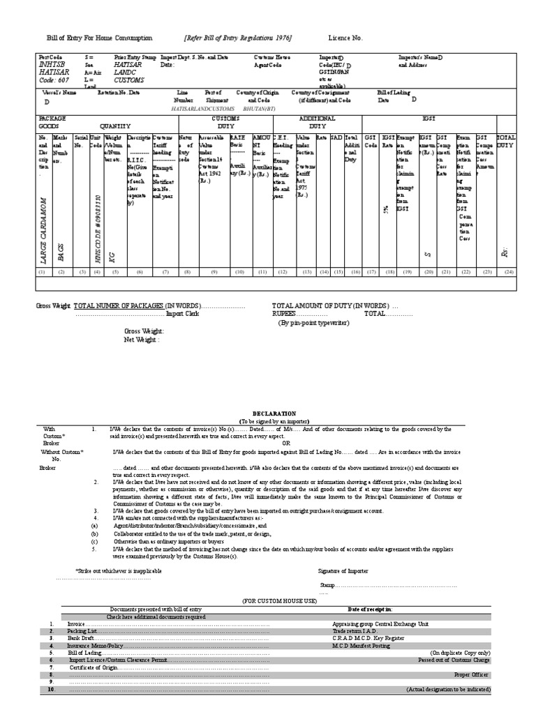 Bill of Entry Lalit | PDF