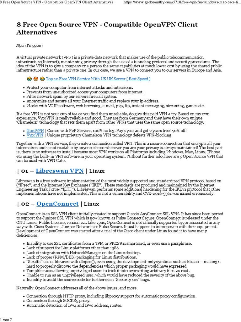Free Open Source VPN Clients, Solutions | PDF | Virtual Private Network ...