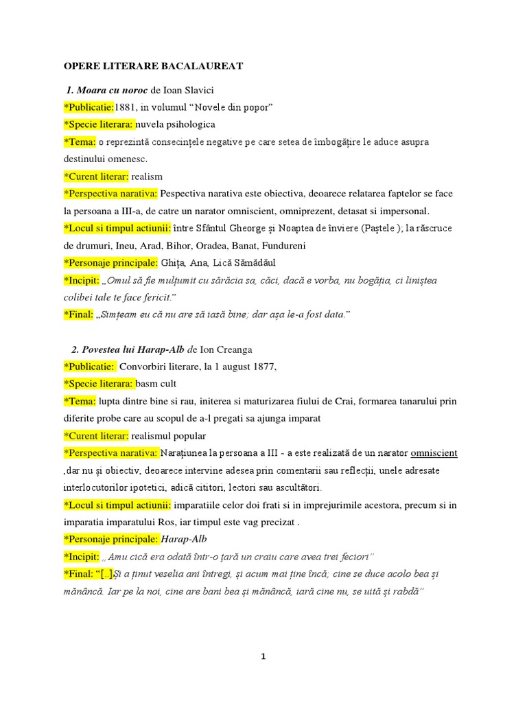 OPERE BAC Romana | PDF